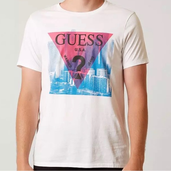 Guess | Shirts | Guess Mens Pop Color Logo Crew Graphic Tshirt White ...
